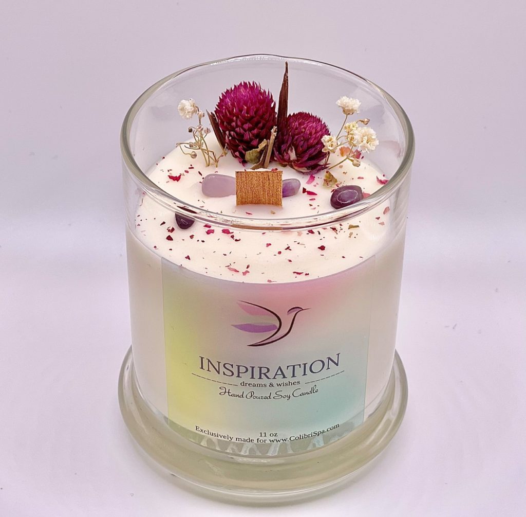 Inspiration Candle Natural Flowers Healing Crystals Hand Poured 11 oz ...
